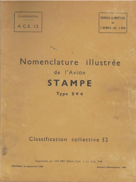 TIMBRE SV4 BIPLAN Pièces Illustrées Manuel Plans Archives etc.. PDF RARE 1948 EUR 13,24 ...