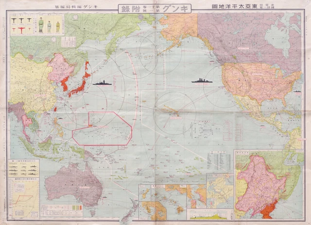 1935 MAP OF Japan's Military Possibilities in the Pacific, Pearl Harbor ...