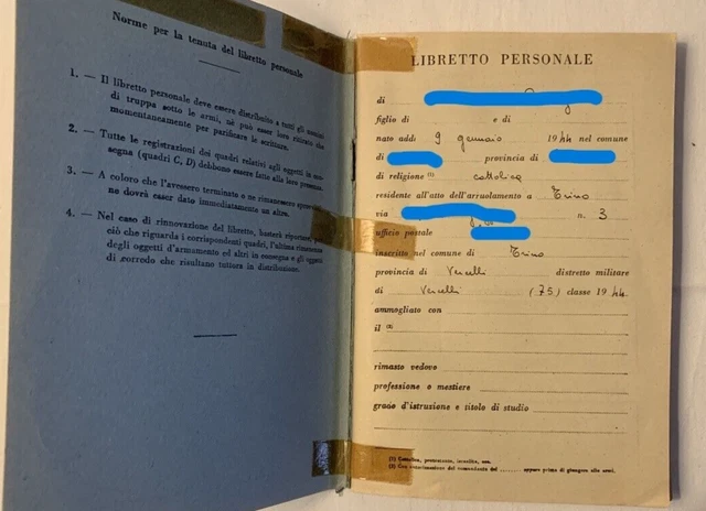 ESERCITO ITALIANO ARMA Dei Carabinieri Libretto Personale Anni 60 Non ...