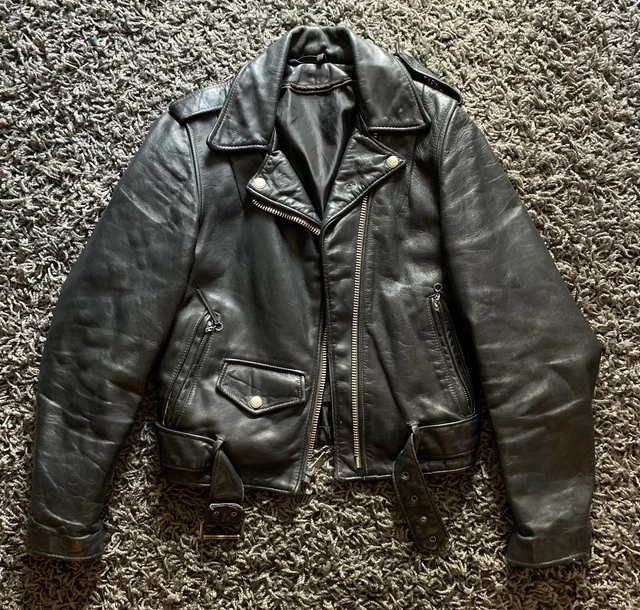 GIACCA MOTO VINTAGE Schott 619W RARA Pelle Nera Taglia XS/S Biker Donna ...