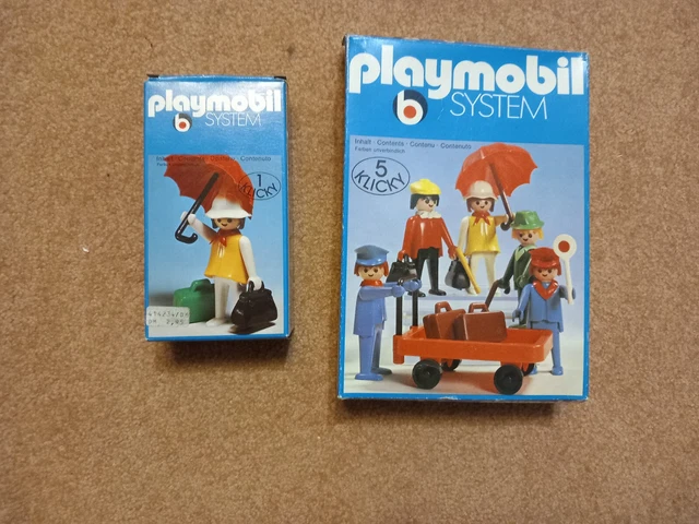 PLAYMOBIL LOT KLICKY voyageurs 3345 et 3271 v2 de 1977 vintage boite ...