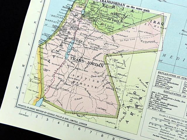 1945 WW2 MAP of Palestine Turkey Transjordan Cyprus Syria World War 2 ...