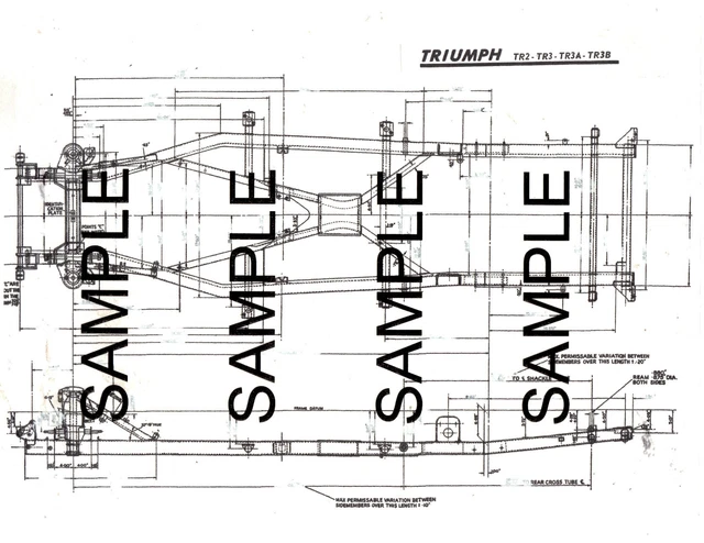 TRIUMPH TR2 TR3 Tr3A Tr3B Frame Diagram With Dimensions Chart Mofre EUR ...