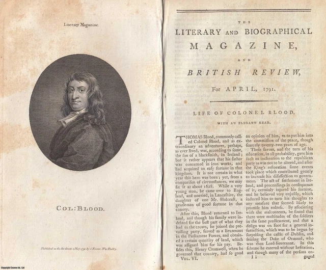 THE LIFE OF Colonel Thomas Blood. An Original Article From The Literary ...