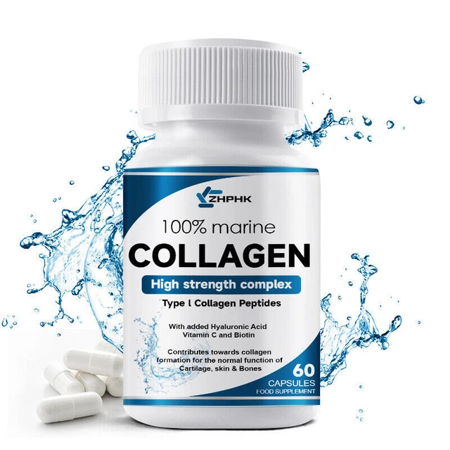 HYDROLISED MARINE COLLAGEN Capsules 1200mg Type 1 Pure Max Strength ...