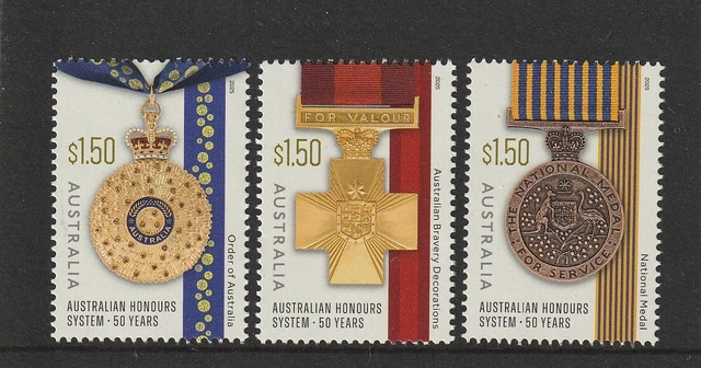 2025 AUSTRALIAN HONOURS System 50th Anniversary. Design Set of 3 Stamps ...