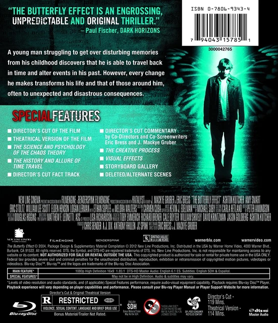 THE BUTTERFLY EFFECT (Blu-ray) Ashton Kutcher Amy Smart Elden Henson ...