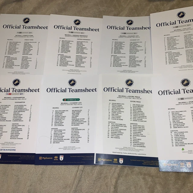 8 MILLWALL HOME Team Sheets All This Season 2025/26 £4.38 - PicClick UK