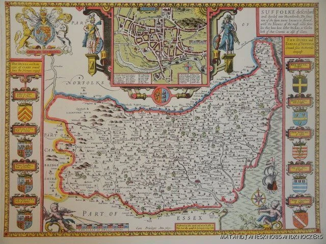 OLD COPY OF John Speed Map Of Suffolke Suffolk Ipswich £9.99 - PicClick UK