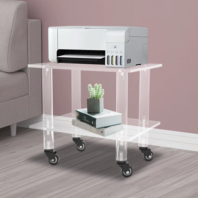 2-TIER ROLLING CLEAR Printer Cart Office Under Desk Machine Stand ...