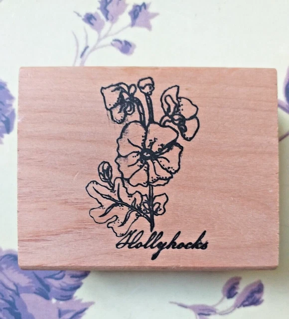 GARDEN THEME,HOLLYHOCKS DESIGN by Papercraft,Wooden Rubber Craft Stamp ...