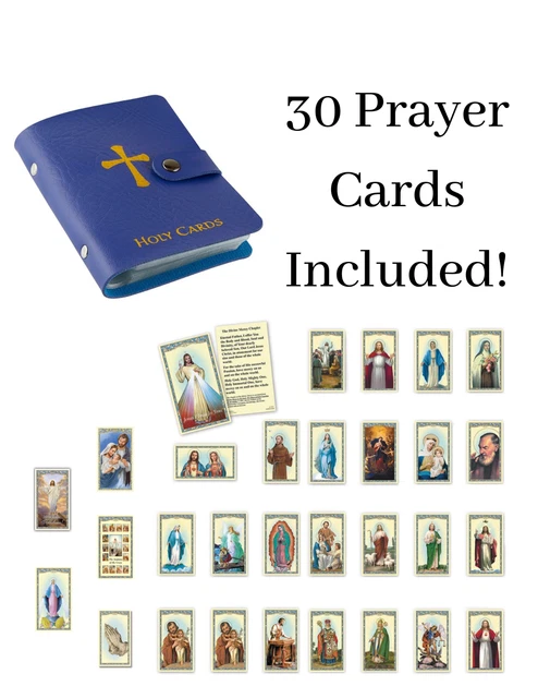 BLUE PRAYER CARD Holder WITH 30 Essential Catholic Christian Prayer ...