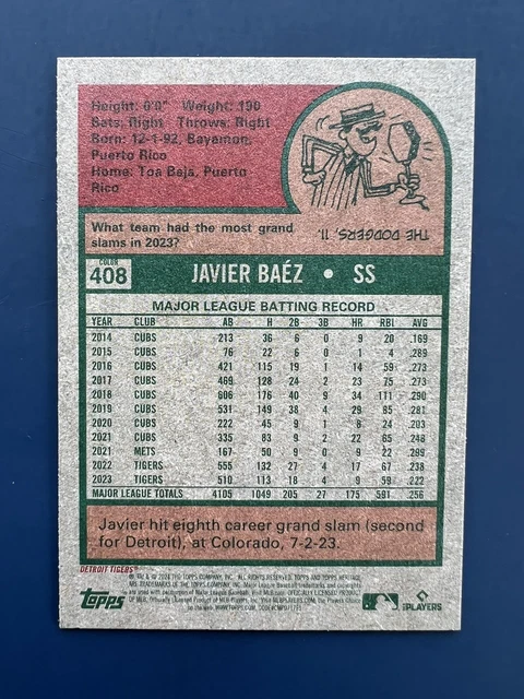 2024 TOPPS HERITAGE #408 Javier Baez Color Swap SP SSP Detroit Tigers ...
