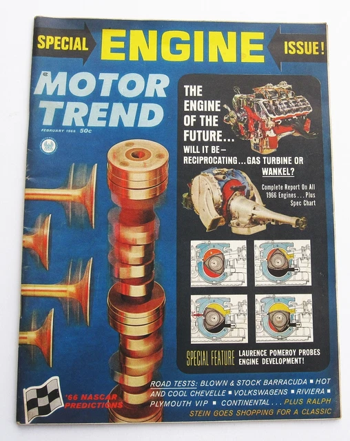 MOTOR TREND MAGAZINE February 1966 Vintage Racing Fine+ Grade ...