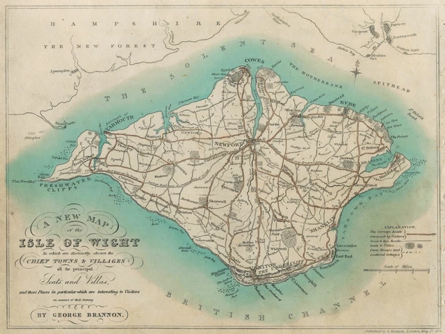 ANTIQUE MAP &A New Map of the Isle of Wight" George Brannon, 1824 EUR ...