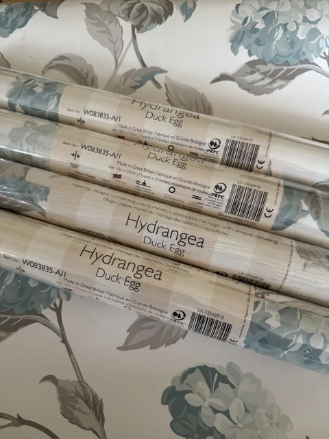 LAURA ASHLEY HYDRANGEA Duck Egg Blue Wallpaper 4 Rolls Same Batch £187. ...