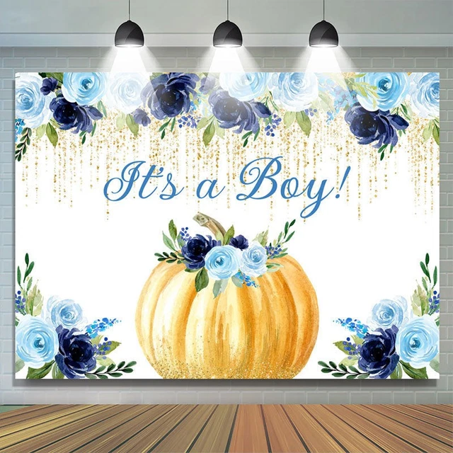 BLUE FLORAL GOLD Glitter Pumpkin Baby Shower Backdrop $37.79 - PicClick AU