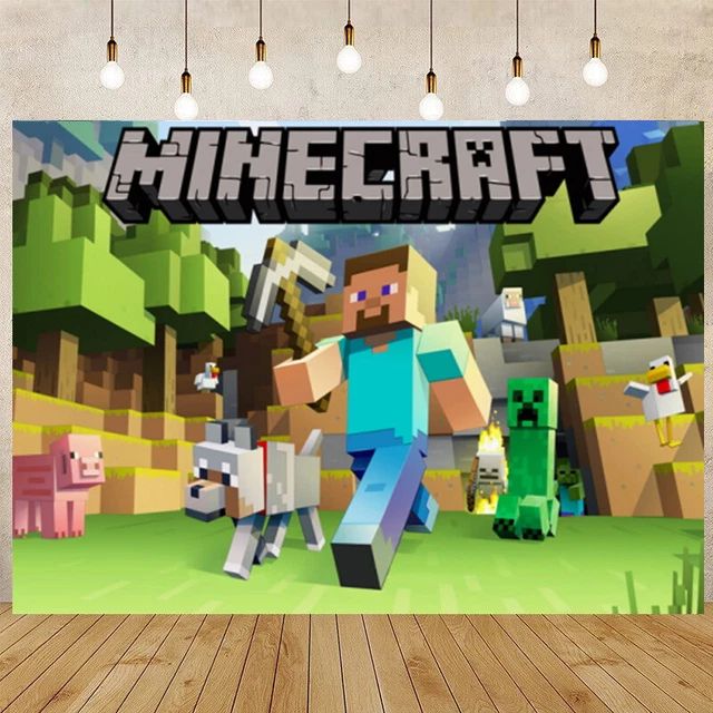 MINECRAFT BACKDROP GAME On Happy Birthday Background for Video Party ...