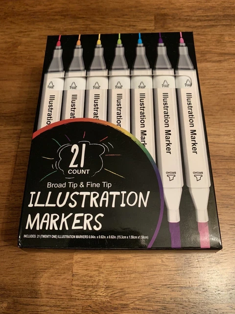 ILLUSTRATION MARKERS 21 Ct Broad Tip & Fine Tip SEALED BOX BRAND NEW £ ...