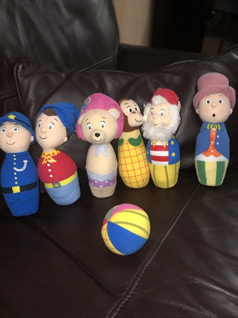 VINTAGE NODDY & Friends Skittles Bowling Soft Toy Game 6 Characters ...