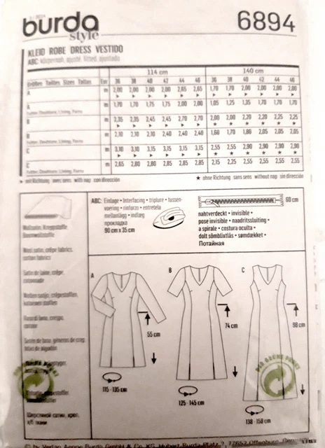 PATRON COUTURE FEMME BURDA 6894 Robe EUR 15,00 - PicClick FR