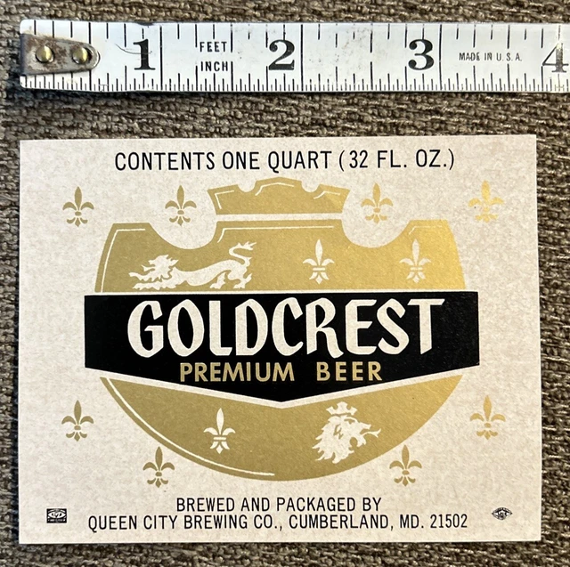 VINTAGE GOLDCREST BEER 32 Oz. Bottle Label, Queen City Brewing ...