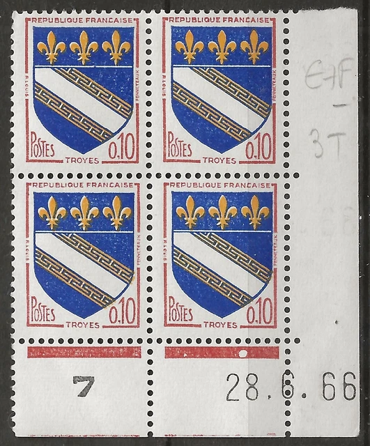 N° 1353** Armoiries De Troyes En Bloc De 4 Coin Date EUR 0,50 - PicClick IT