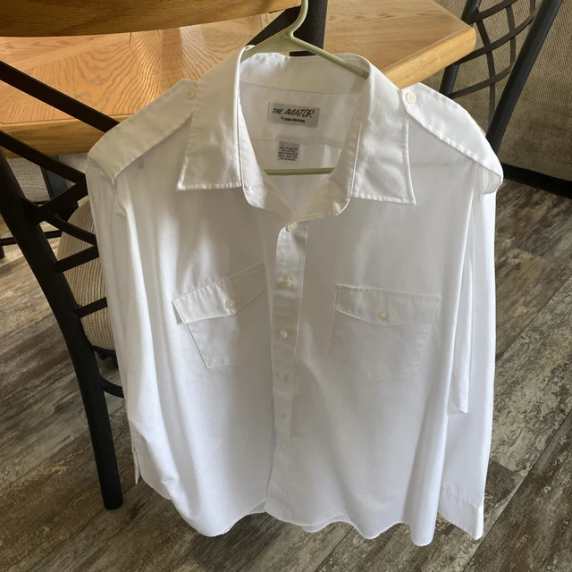 THE AVIATOR PILOT Long Sleeve Button Shirt Van Heusen Men's 18 1/2 34 ...