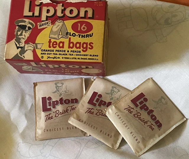 TRUE VINTAGE 50S Thomas.J “LIPTON” Brisk Cardboard Tea Bags Packet Box ...