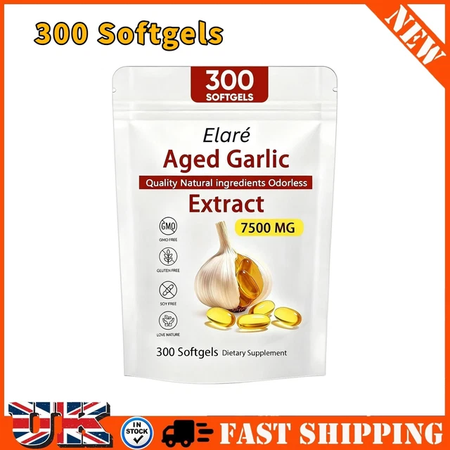 ELARE AGED GARLIC Extract, 300 Softgels, 7500mg Odorless | Heart ...