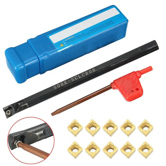 BARRE D'ALÉSAGE DE tour efficace S08KSCLCR06 avec 10 pièces inserts en carbure EUR 19,67 ...