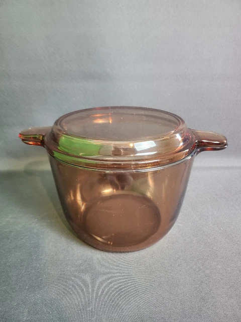 VISION DE CORNING - Casserole Dish/Stock Pot Amber Smoked Glass VGC £19 ...