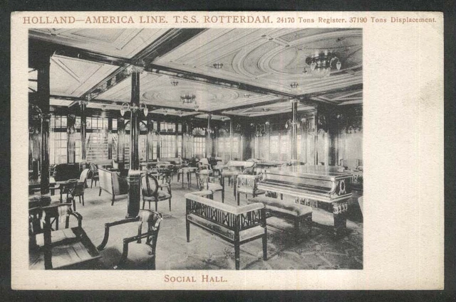 HOLLAND-AMERICA LINE TSS Rotterdam ocean liner social hall postcard ...