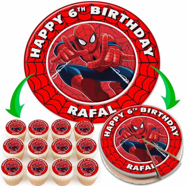 SPIDERMAN WEB PERSONALISED Edible Birthday Cake Topper & Cupcake ...