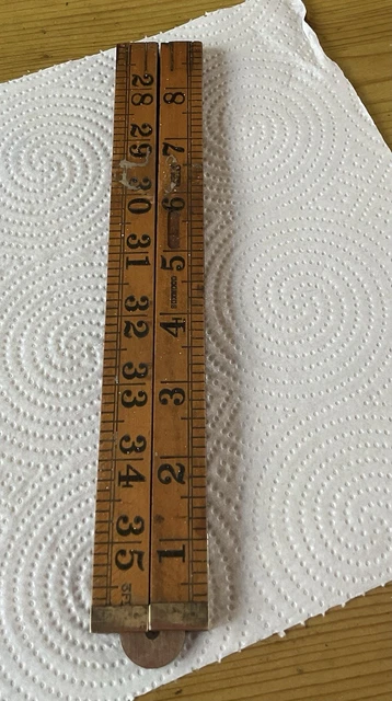 VINTAGE BOXWOOD FOLDING Ruler Brass Fittings 35 Inch / 3ft Made in ...