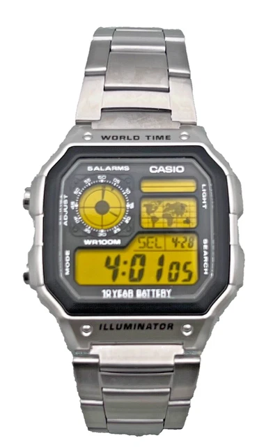 CASIO GOLDEN WORLD Time Illuminator Royale AE-1200WHD-1AVEF Digital ...