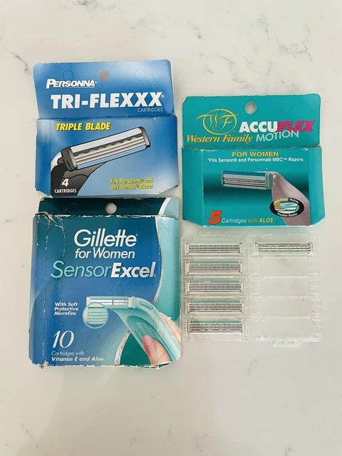25 GILLETTE SENSOR Excel Razor Blades Women Refills Cartridges Shaver ...