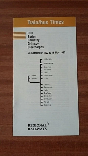 BRITISH RAIL REGIONAL railways 1992/93 Hull-Cleethorpes train timetable ...