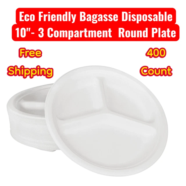 (400/COUNT) ECO-FRIENDLY 10& - 3 Compartment Disposable Bagasse Round ...