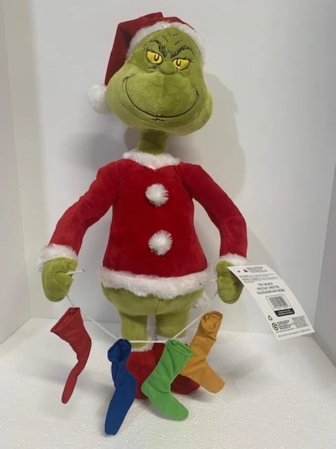 GEMMY THE GRINCH Christmas Holiday Porch Door Greeter with Stockings 24 ...
