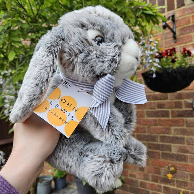 JOHN LEWIS GREY Bunny Rabbit Plush Soft Toy Bow Easter Stuffed Animal ...