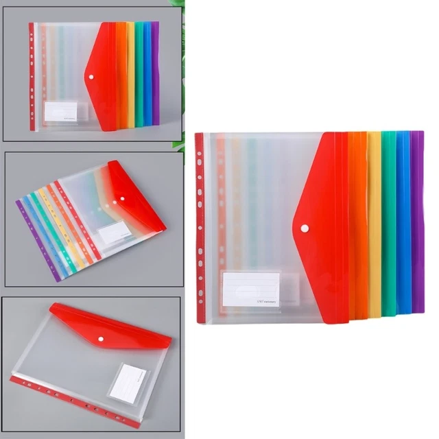 PACK OF 6 Expandable Punched Pockets Clear Plastic Document Envelope ...