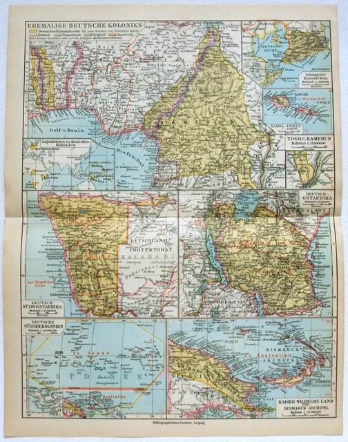ORIGINAL 1923 MAP of the Former German Colonies in Africa, Asia & The ...