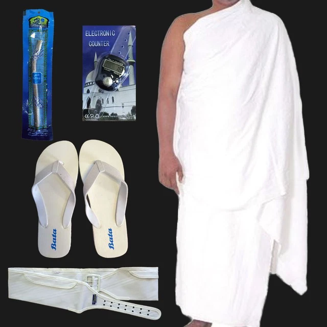 COTTON IHRAM EHRAM Clothing Hajj Umrah Pack Essential Kit Belt Tasbih ...