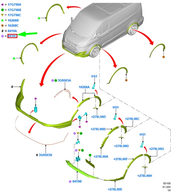 FORD TRANSIT CUSTOM MK1 Front Bumper Molding Extension 2129247 NEW ...