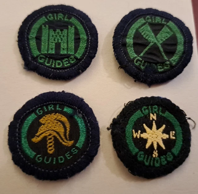 VINTAGE GIRL GUIDE badges 1970's Local History ,Scribe ,Fireman, Map ...