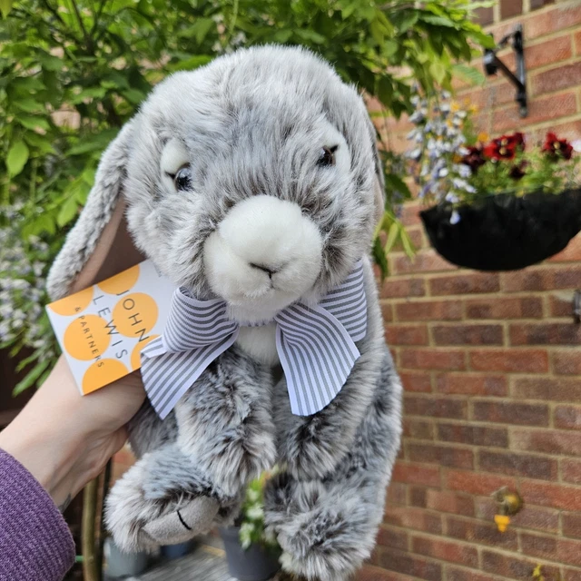 JOHN LEWIS GREY Bunny Rabbit Plush Soft Toy Bow Easter Stuffed Animal ...
