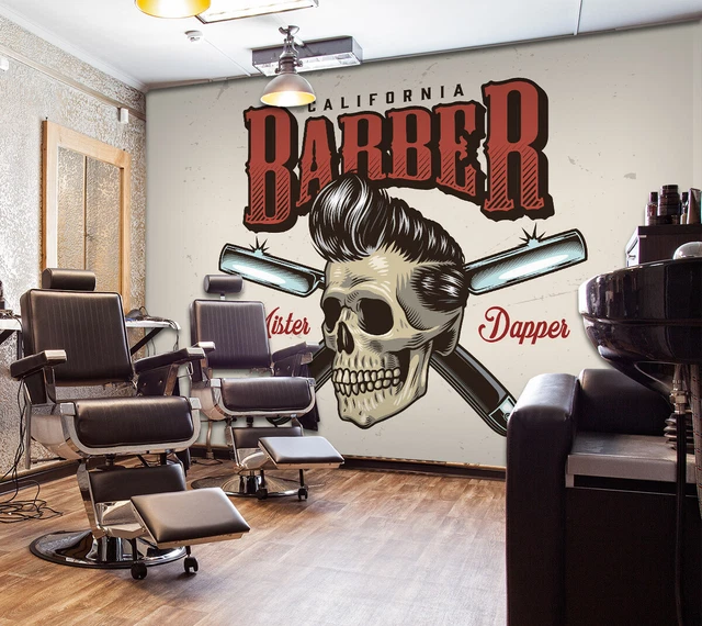 3D SKELETON E4031 Hair Cut Barber Shop Wallpaper Mural Wall Print ...