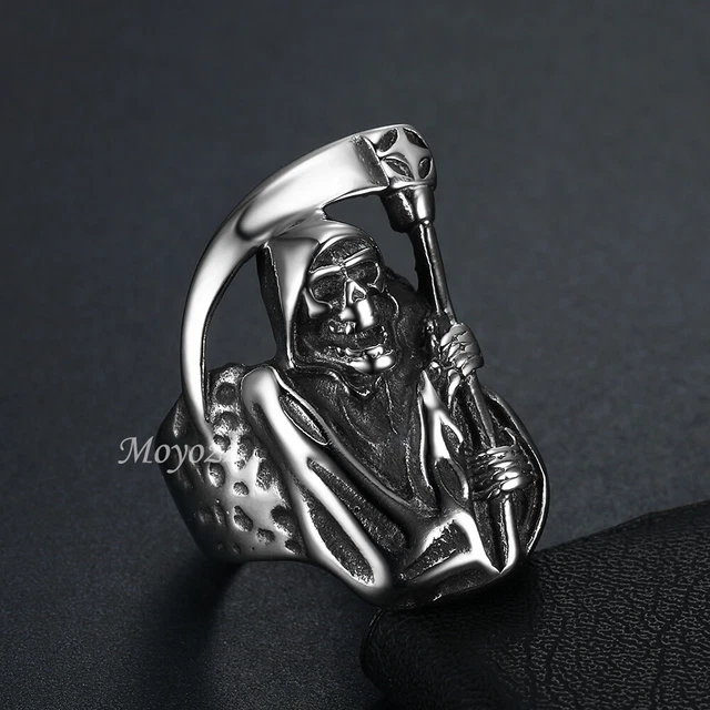 MENS BIKER GOTH Death Skull Grim Reaper Ring Stainless Steel Size 8-15 ...