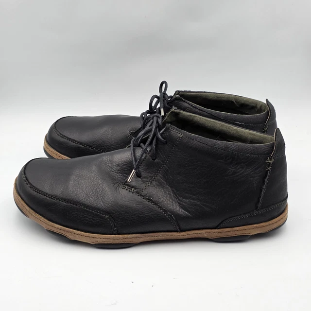 OLUKAI KAMUELA LEATHER Chukka Boots Mens US 14 Black Shoes Lace Comfort ...